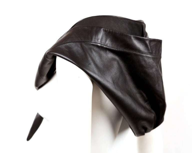 CELINE by PHOEBE PHILO black leather hooded runway scarf - new at ...