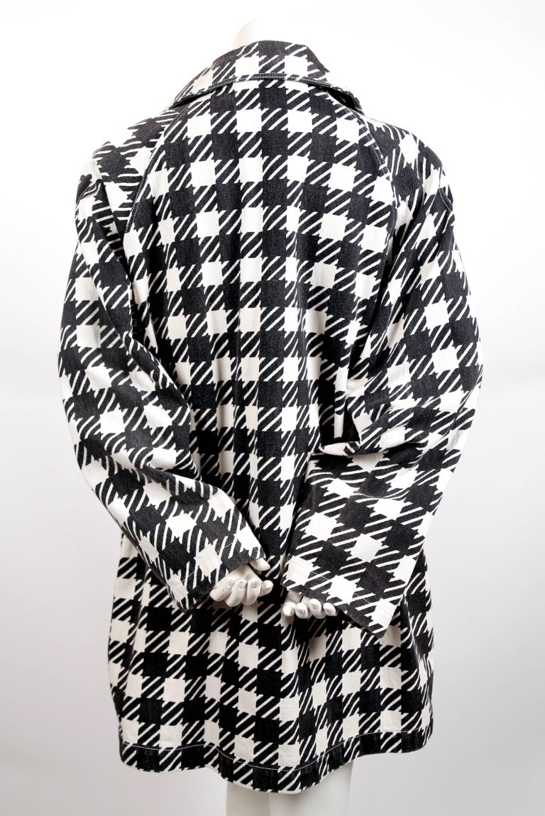 1991 AZZEDINE ALAIA black checked 'Tati' coat with star buttons at 1stDibs