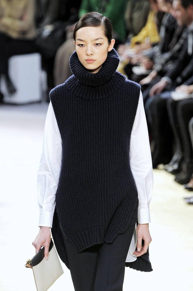 Celine by Phoebe Philo navy blue wool and cashmere runway tunic sweater ...