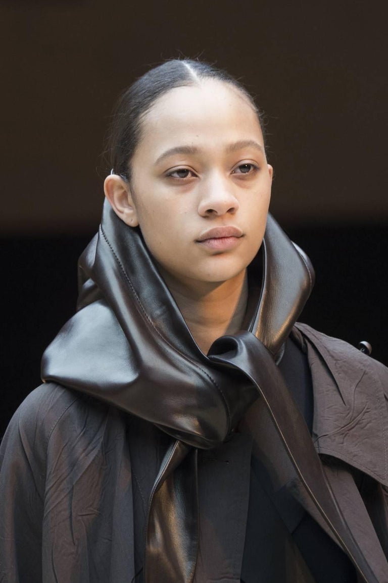 CELINE by PHOEBE PHILO black leather hooded runway scarf - new at ...