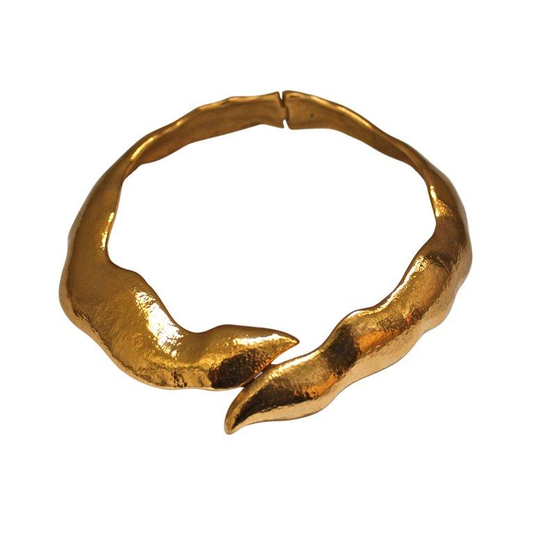 1992 Yves Saint Laurent gilt snake runway collar necklace at 1stDibs