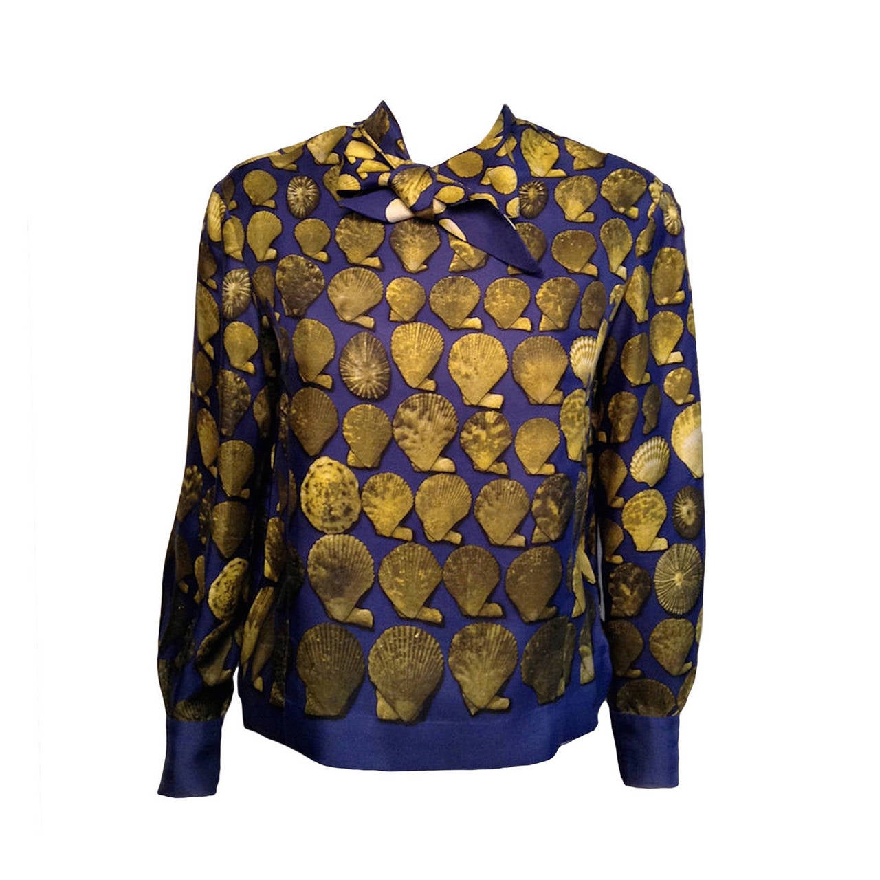 Hermes Vintage Silk Shell Tie Blouse size 44/10 For Sale at 1stDibs