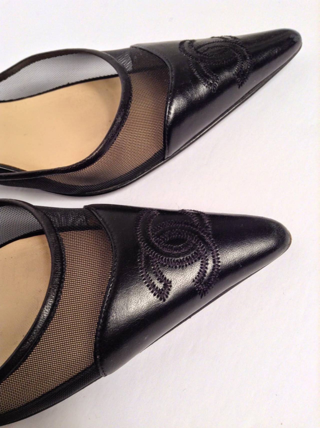 Chanel Leather and mesh Sling Back Size 37.5 For Sale at 1stDibs