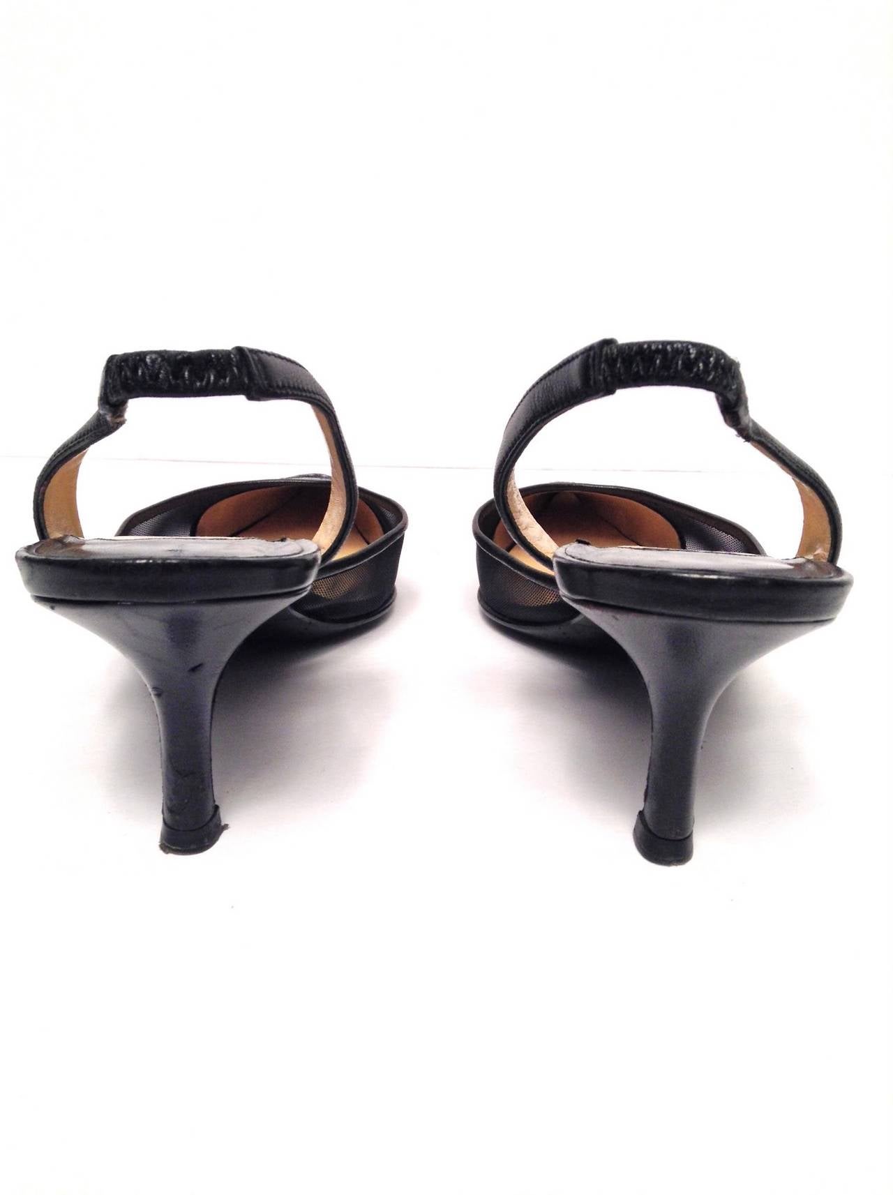 Chanel Leather and mesh Sling Back Size 37.5 For Sale at 1stDibs