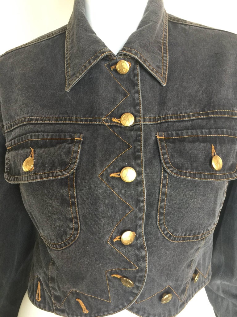 Moschino Denim peace sign button jacket For Sale at 1stDibs