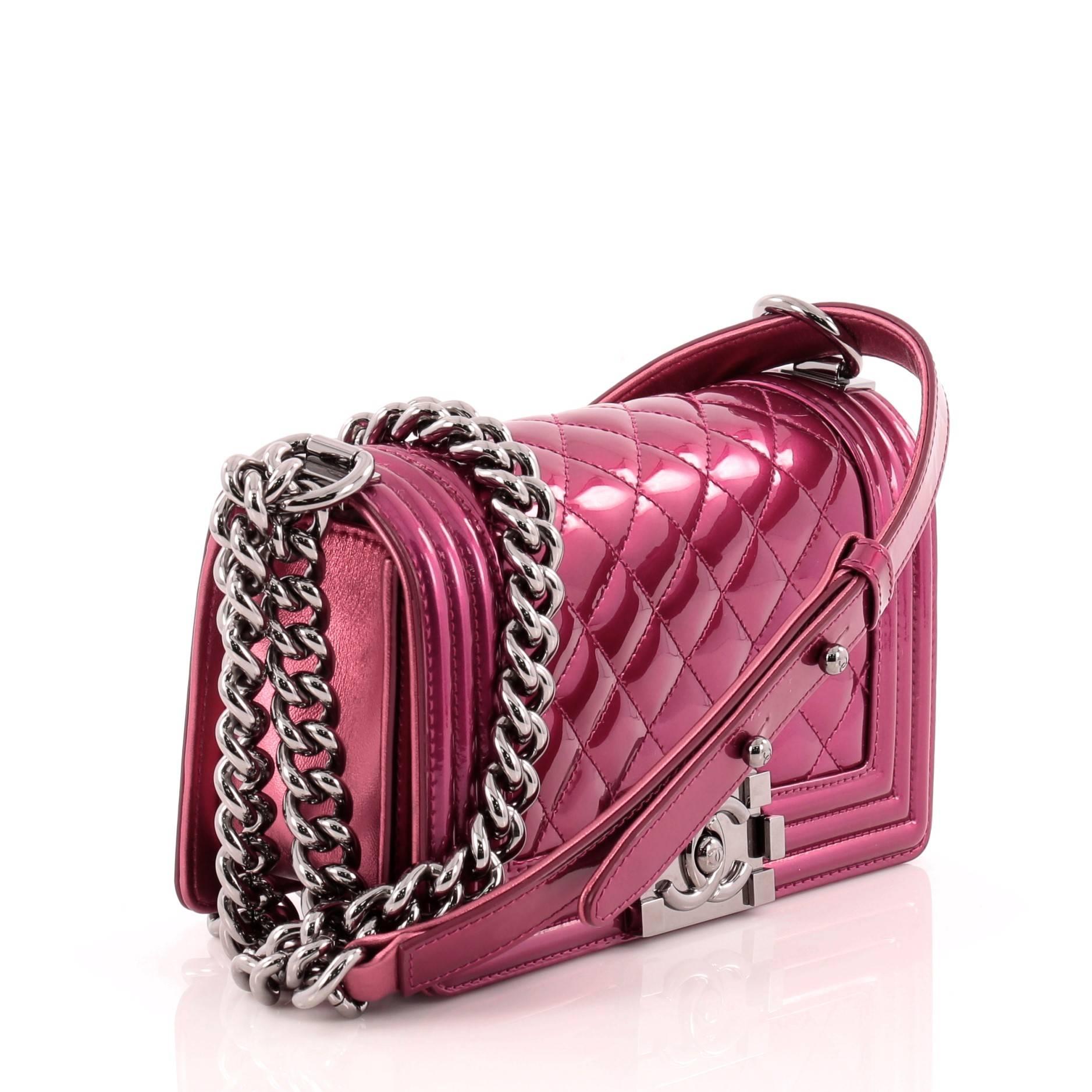 Chanel Boy Flap Bag Quilted Patent Small at 1stDibs