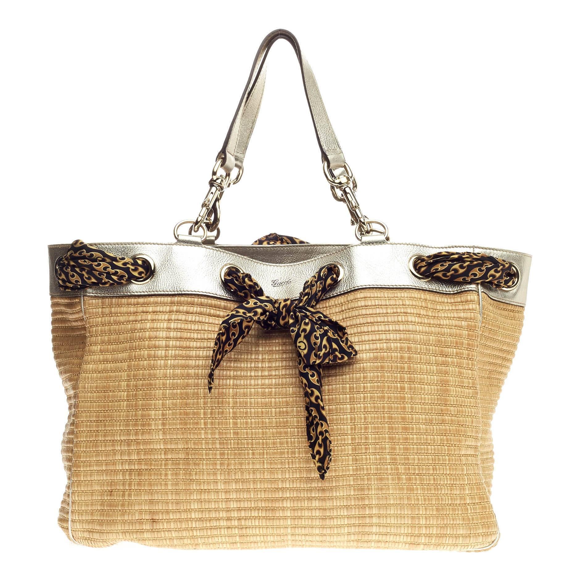 Gucci Positano Tote Raffia with Leather Large at 1stDibs
