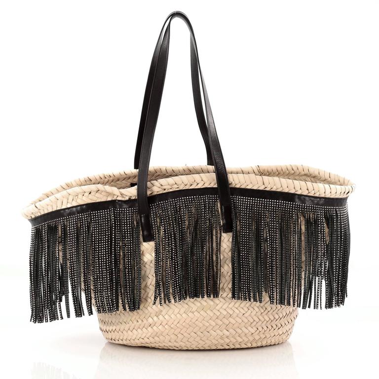 Saint Laurent Panier Basket Fringe Shopper Woven Raffia with Leather ...