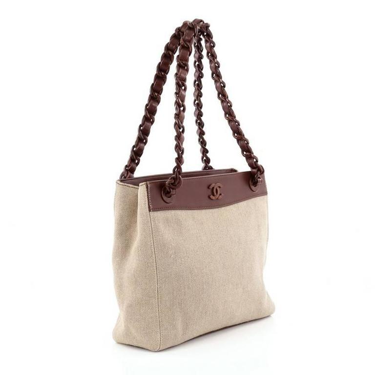 Chanel Vintage Wood Chain CC Tote Canvas with Leather Medium at 1stDibs ...