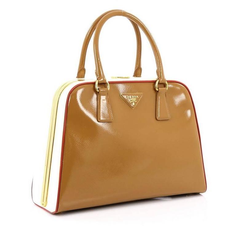Prada Pyramid Top Handle Bag Vernice Saffiano Leather Medium at 1stDibs