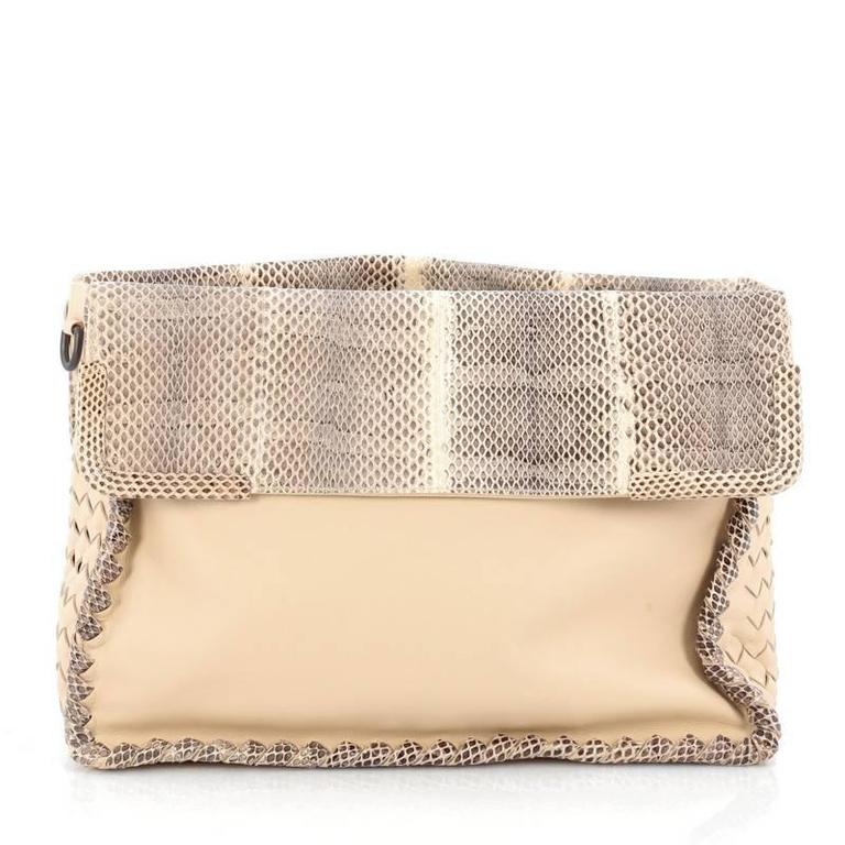 Bottega Veneta Fold Over Convertible Shoulder Bag Leather with Python ...