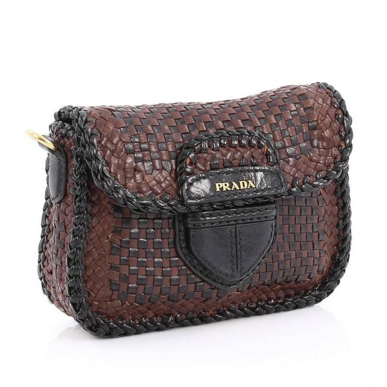 Prada Push Lock Flap Shoulder Bag Madras Woven Leather Small at 1stDibs ...