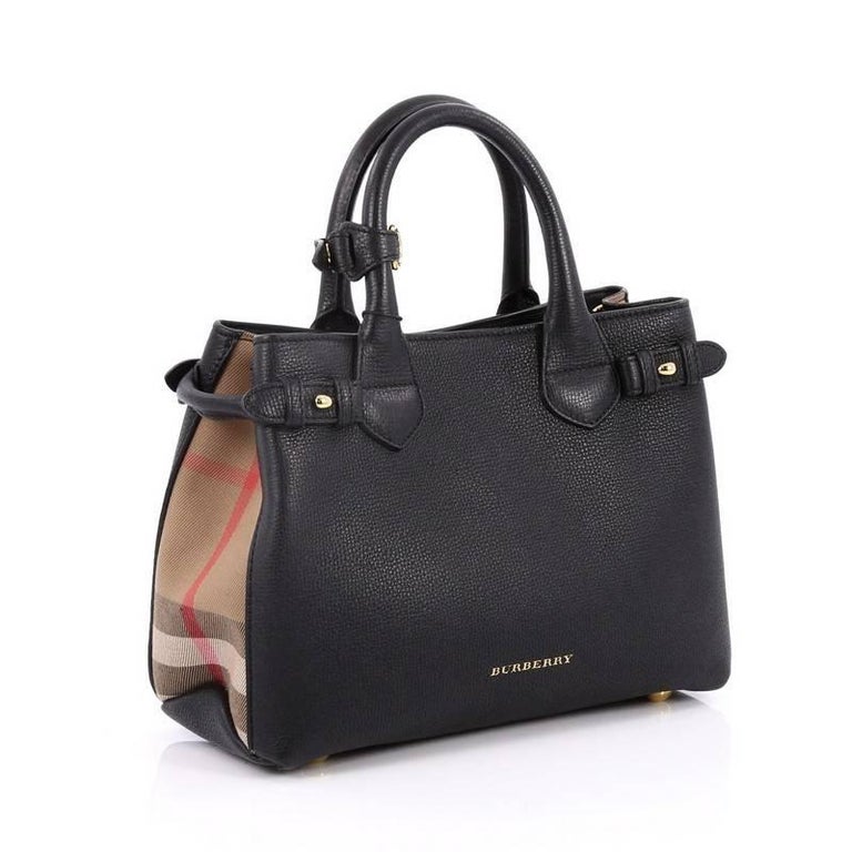 Burberry Banner Convertible Tote Leather and House Check Canvas Small ...