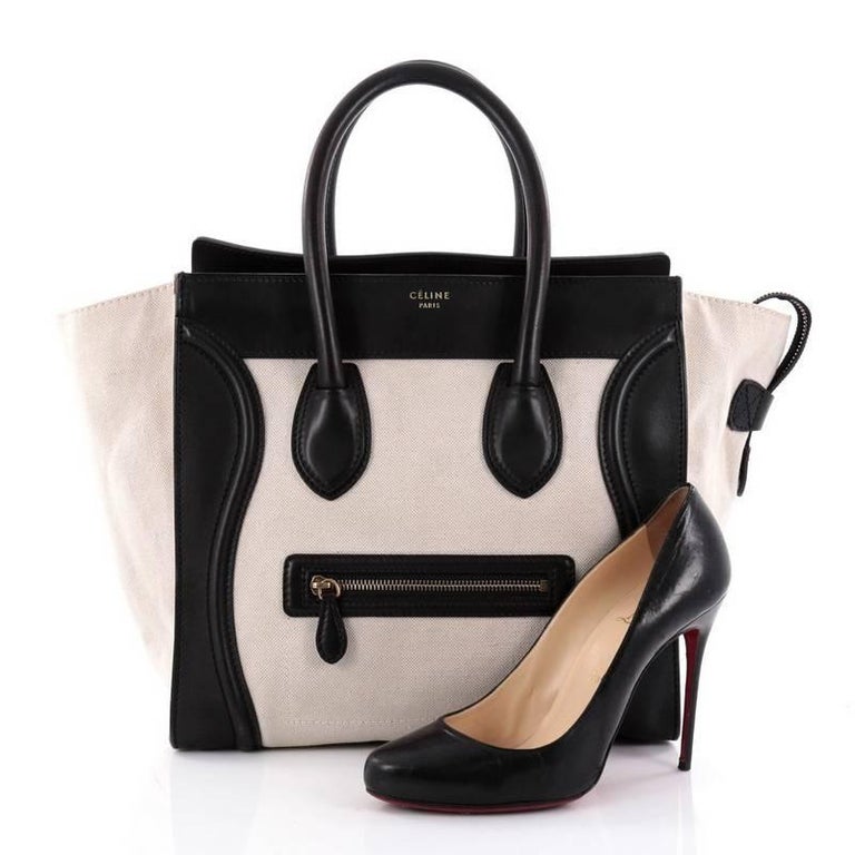 Celine Luggage Handbag Canvas And Leather Mini At 1stdibs