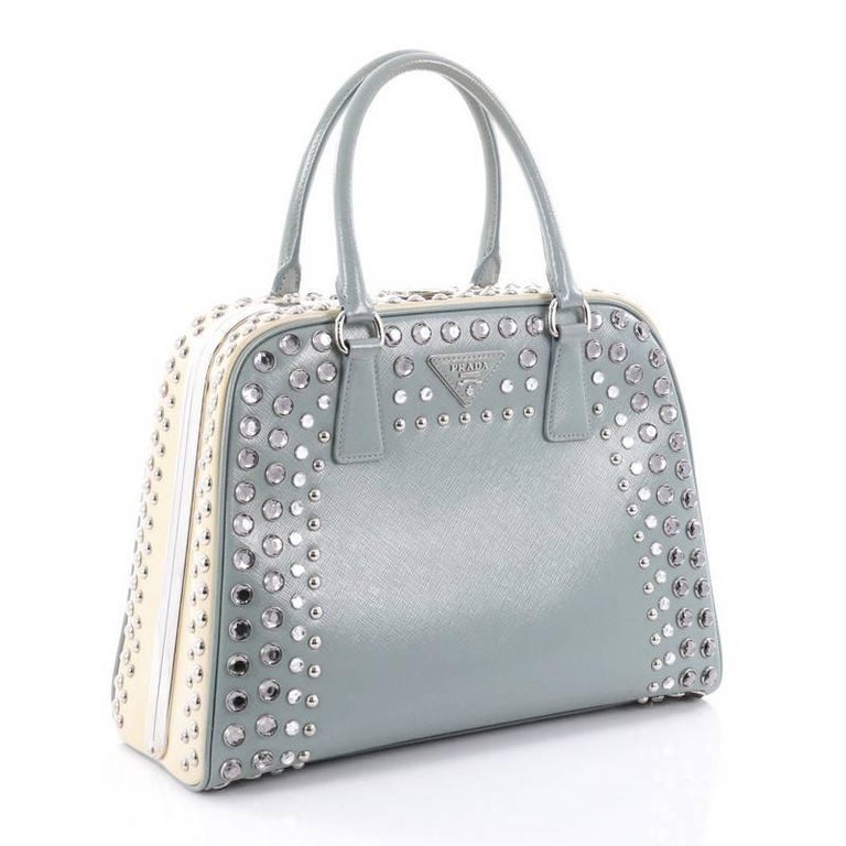 Prada Pyramid Top Handle Bag Studded Vernice Saffiano Leather Large at ...