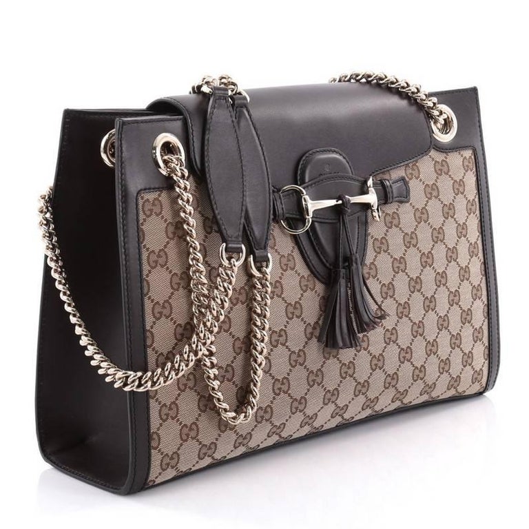 Gucci Emily Chain Flap Shoulder Bag Gg Canvas Large At 1stdibs