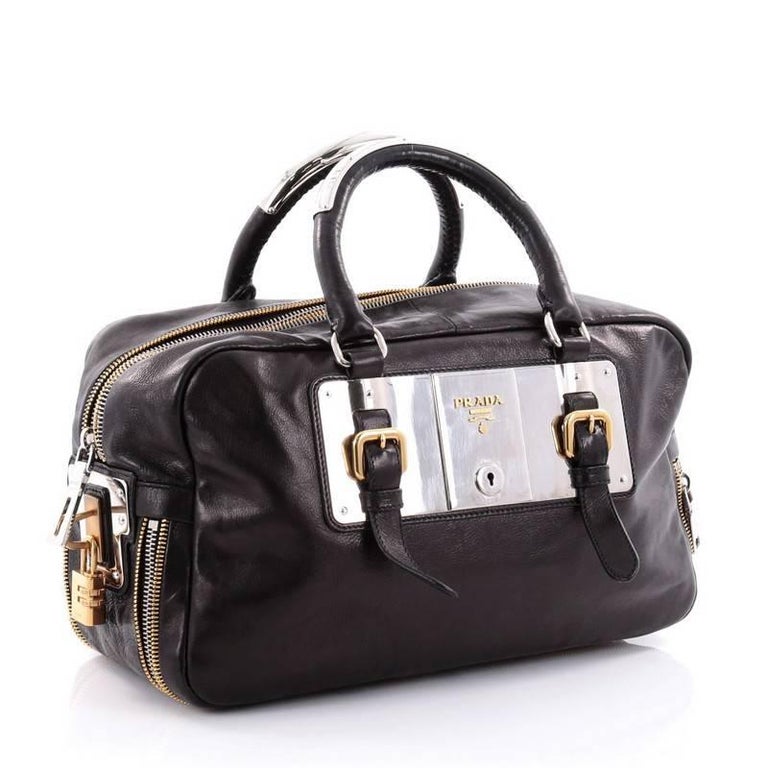 Prada Lock Plate Zippers Satchel Glace Calf Large at 1stDibs