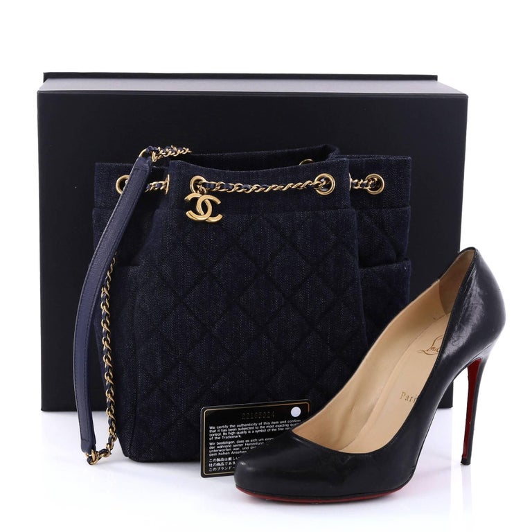 Chanel Urban Spirit Drawstring Bag Quilted Denim Small at 1stDibs