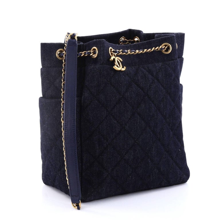Chanel Urban Spirit Drawstring Bag Quilted Denim Small at 1stDibs
