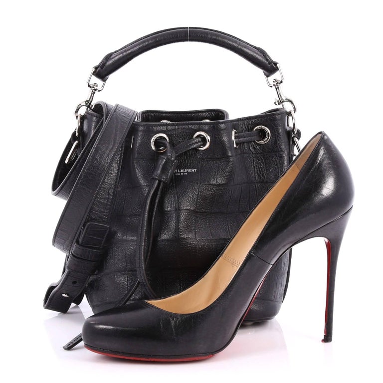 Saint Laurent Emmanuelle Bucket Bag Crocodile Embossed Leather Small at ...