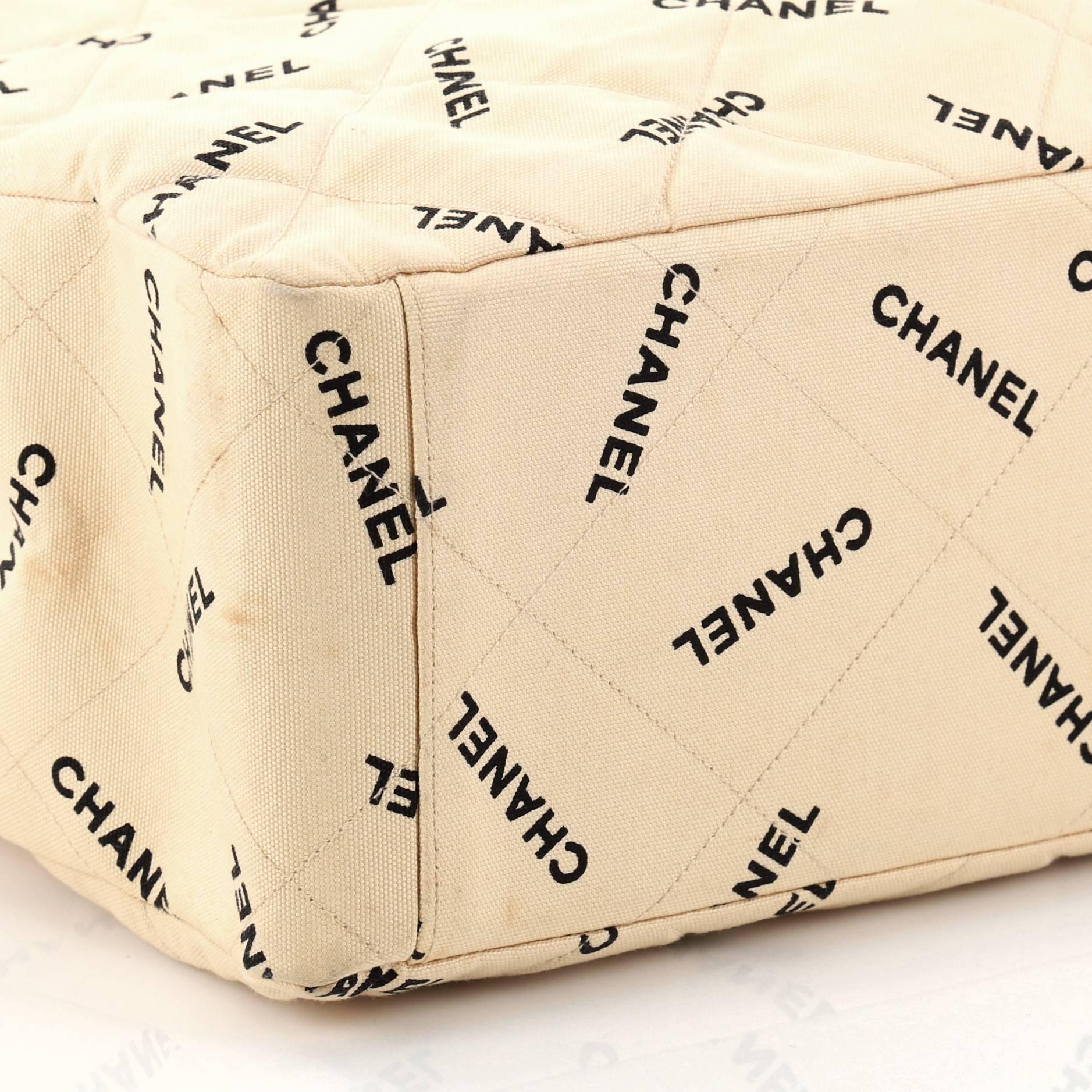 Chanel Logo Shopping Tote Quilted Printed Canvas Large at 1stDibs ...