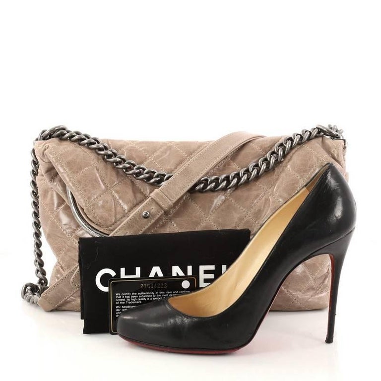 Chanel Tabatiere Kisslock Quilted Aged Calfskin Large Fold Over Bag at ...