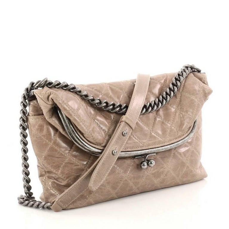 Chanel Tabatiere Kisslock Quilted Aged Calfskin Large Fold Over Bag at ...