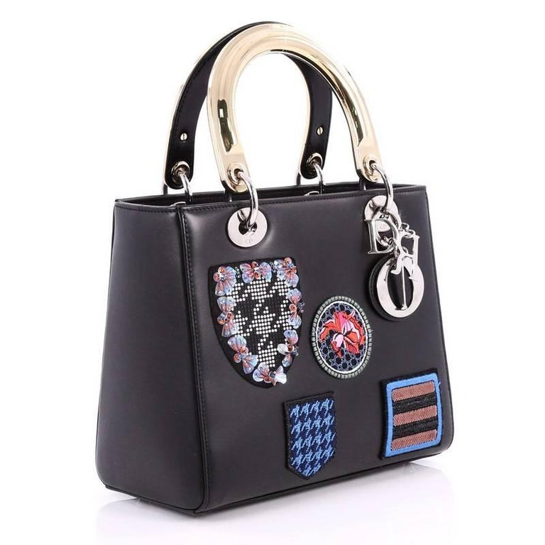 Christian Dior Lady Dior Handbag Patch Embellished Leather Medium at ...