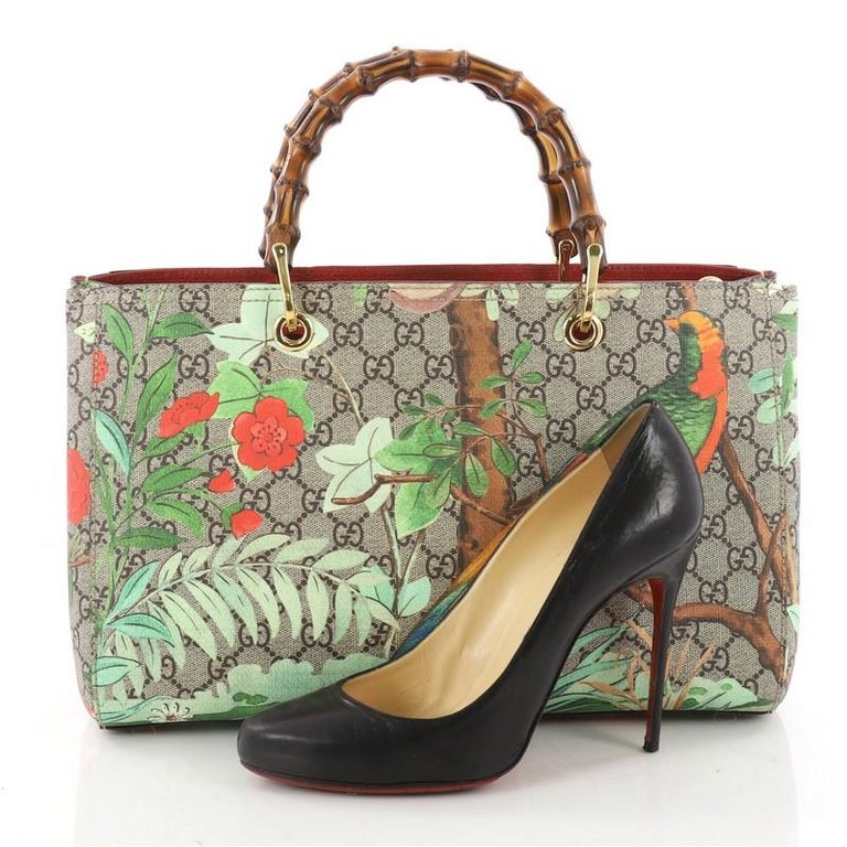 Gucci Bamboo Shopper Tote Tian Print GG Coated Canvas Medium at 1stDibs