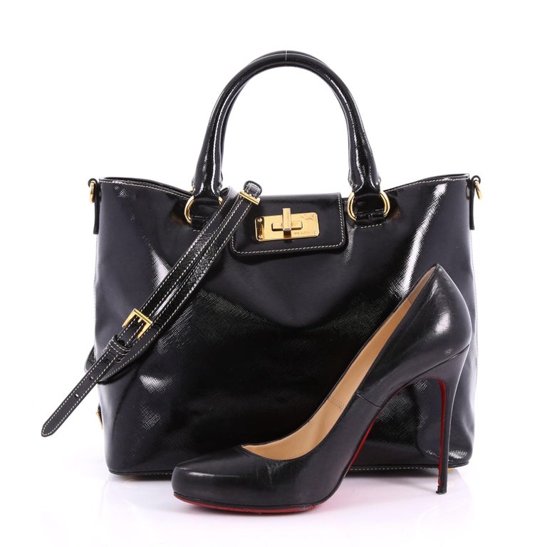 Prada Turn Lock Tote Vernice Saffiano Leather Medium at 1stDibs