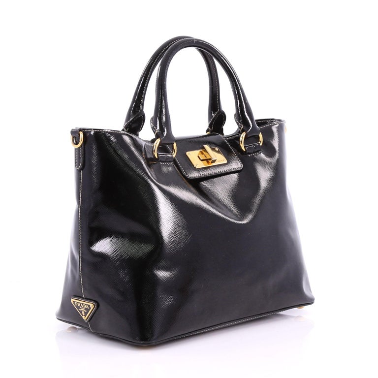Prada Turn Lock Tote Vernice Saffiano Leather Medium at 1stDibs