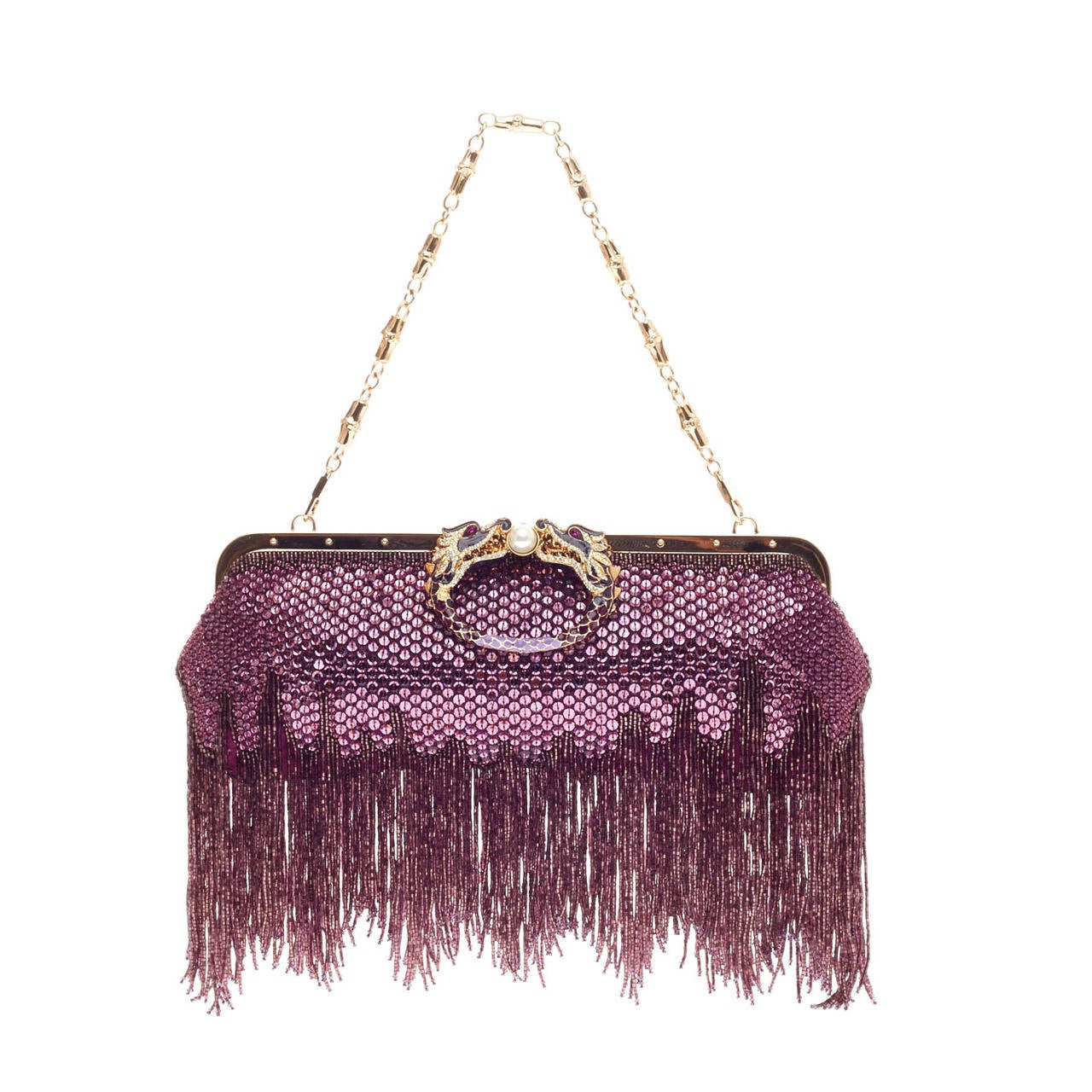 Gucci Beaded Fringe Evening Bag Crystal with Dragon Head Closure at 1stDibs