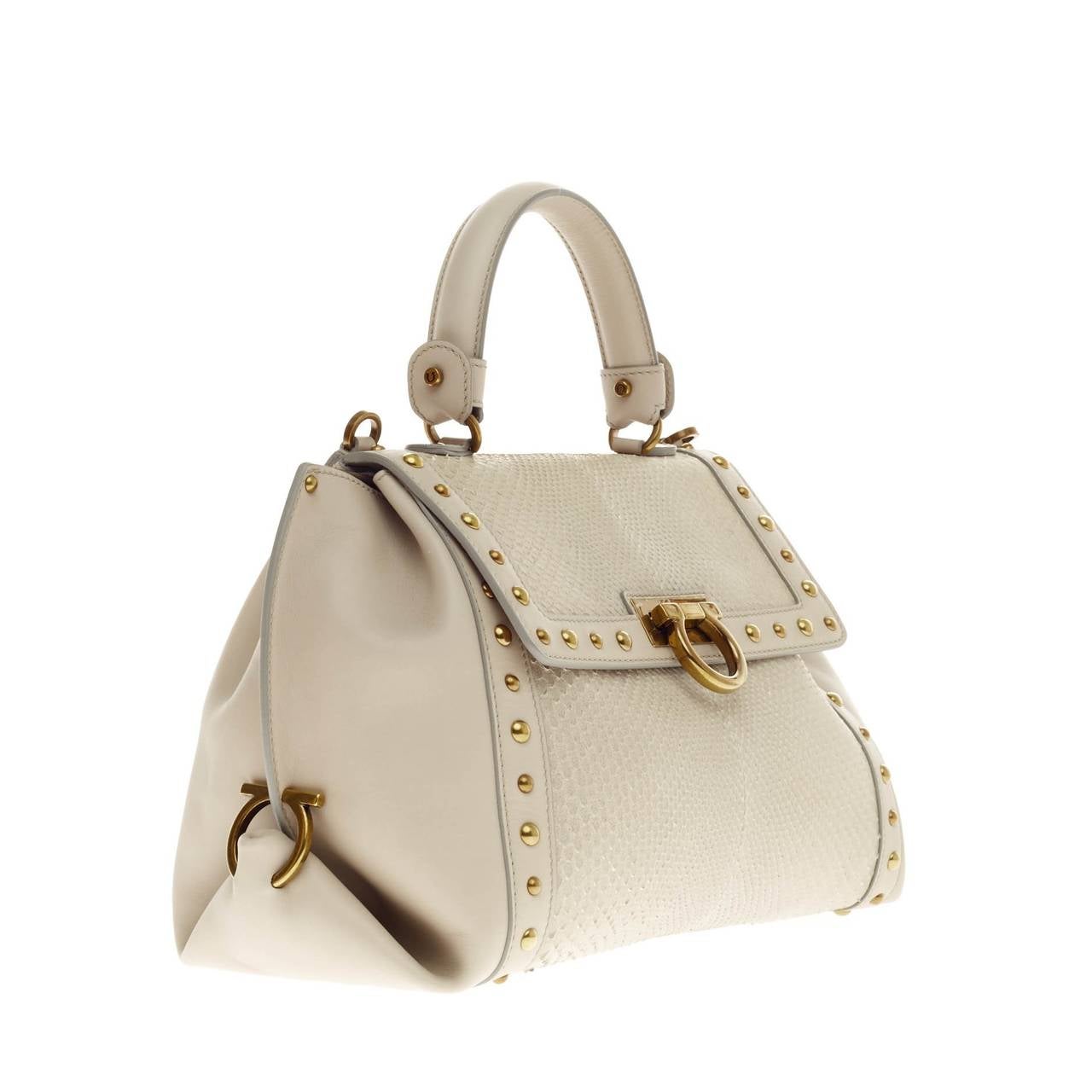 Salvatore Ferragamo Sofia Satchel Studded Leather and Python at 1stDibs