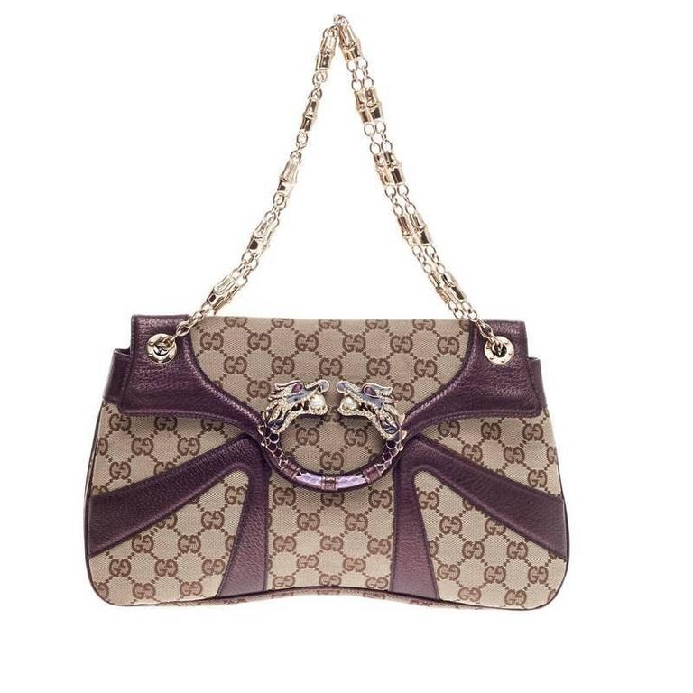 Gucci Jeweled Dragon Bag GG Canvas with Leather Trim at 1stDibs | gucci ...