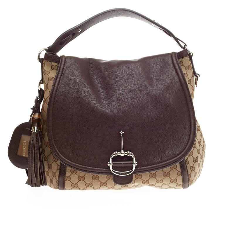 Gucci Techno Horsebit Flap Hobo Leather and GG Canvas Large at 1stDibs