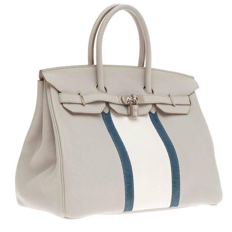 Hermes Club Birkin Gris Perle, Mykonos, and White Clemence and Lizard ...