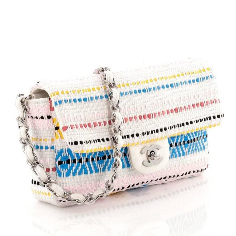 Chanel CC Chain Flap Tribal Print Woven Fabric Small at 1stDibs