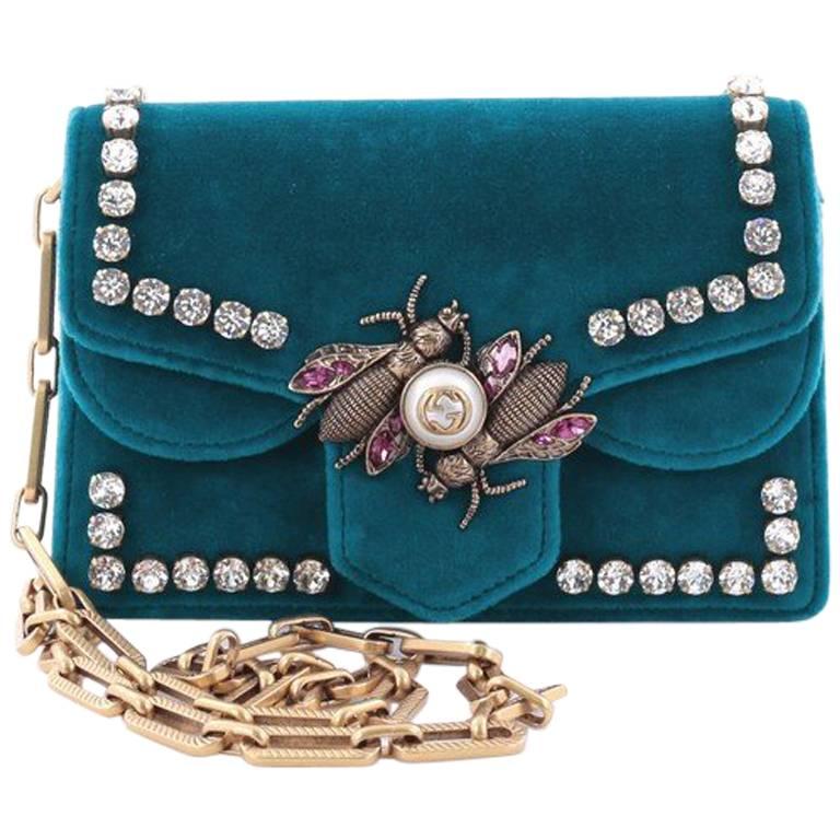 Gucci Broadway Pearly Bee Shoulder Bag Crystal Embellished Velvet Mini ...