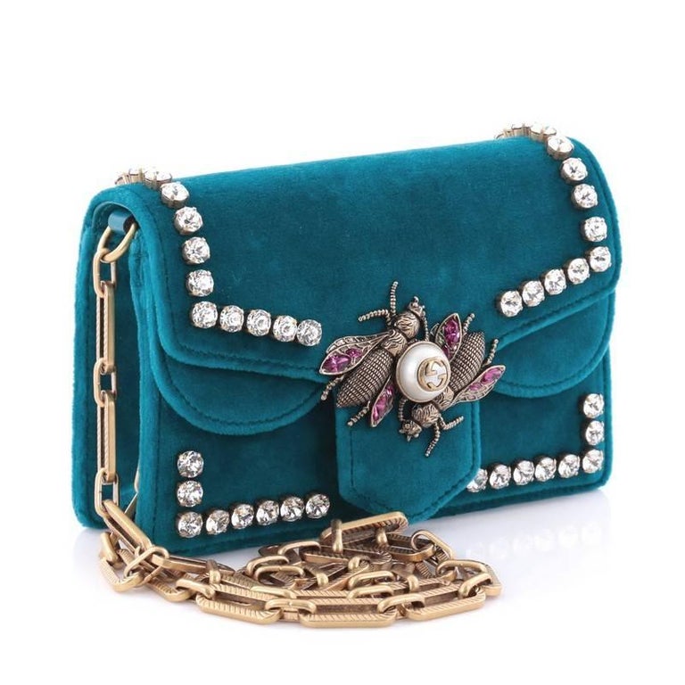 Gucci Broadway Pearly Bee Shoulder Bag Crystal Embellished Velvet Mini ...