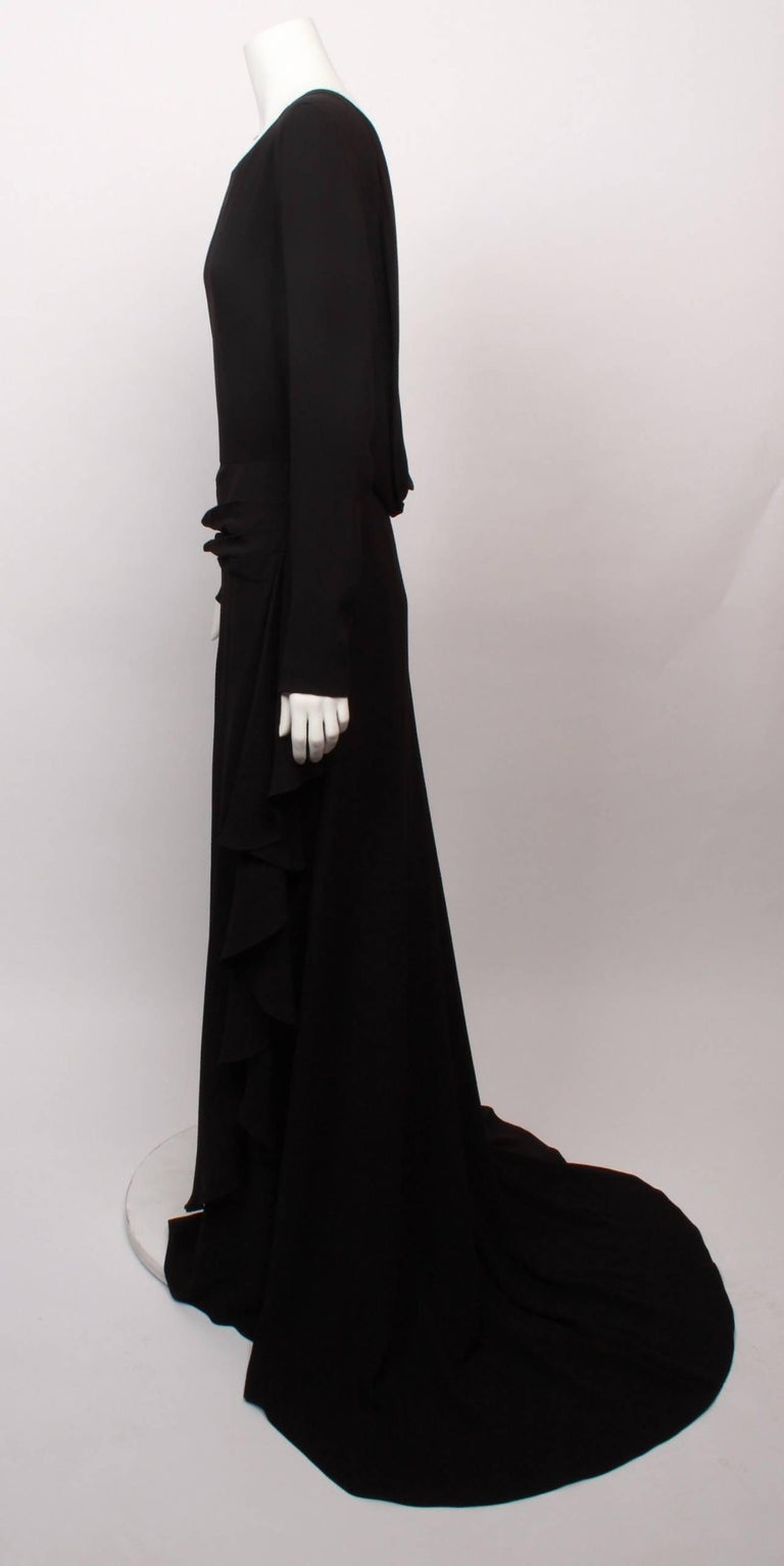 Christian Dior Long Sleeve Backless Black Silk Crepe Evening Gown at ...