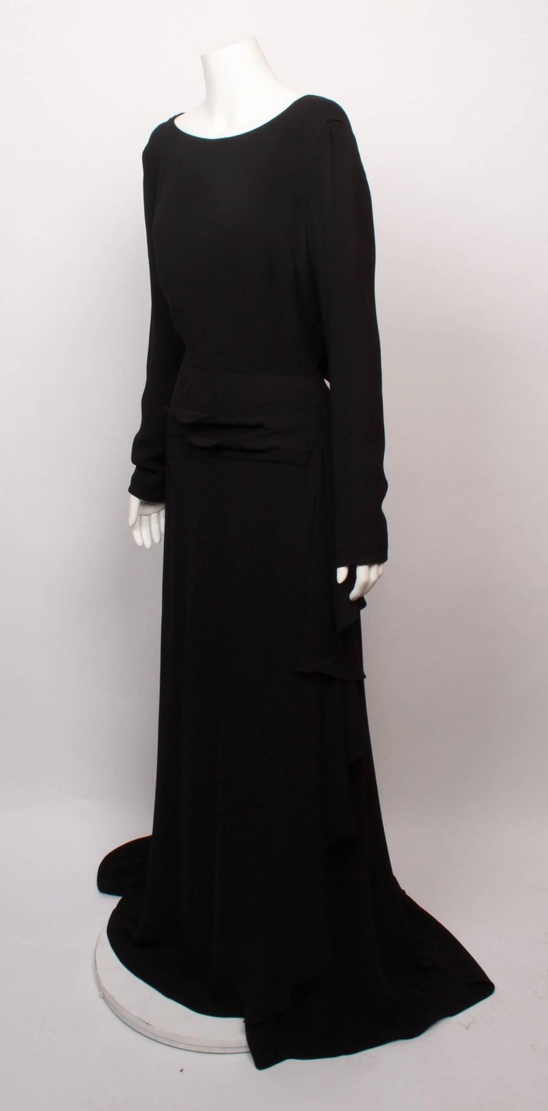 Christian Dior Long Sleeve Backless Black Silk Crepe Evening Gown at ...