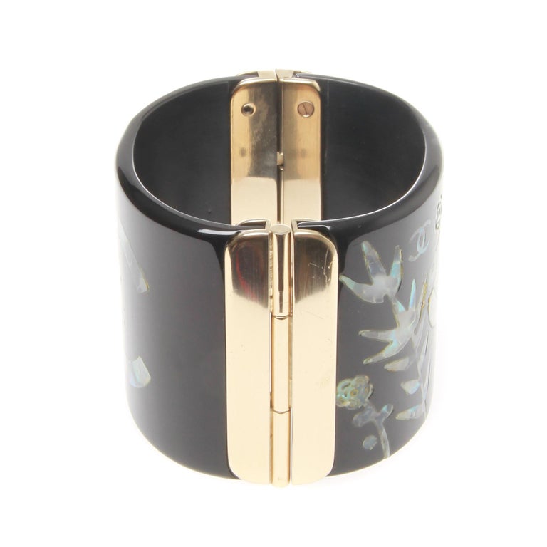 Chanel Black resin mother of pearl bird inlay Cuff bracelet at 1stDibs ...