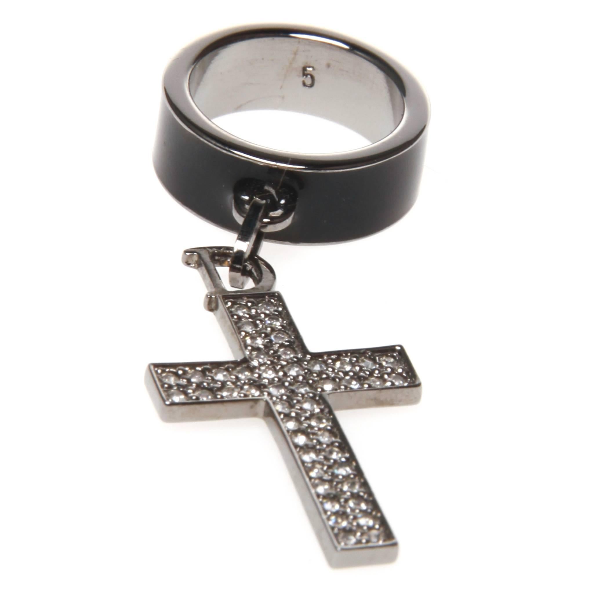 Christian Dior Gun Metal Crucifix Charm Ring at 1stDibs | dior charm ring