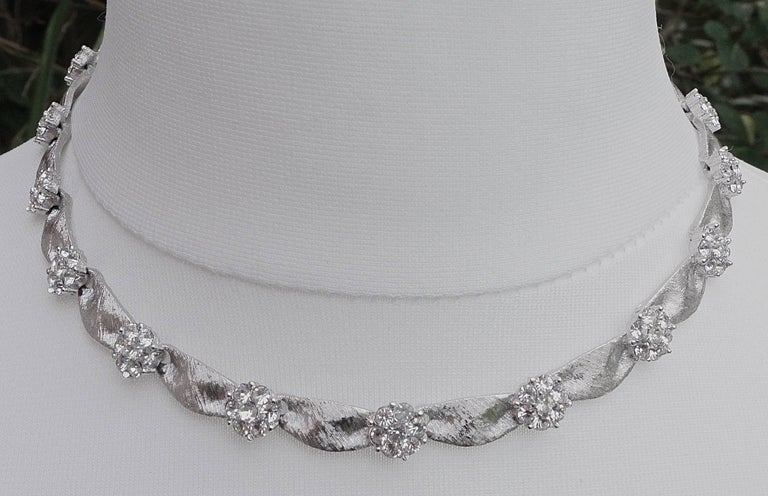 Trifari Silver Plated April Birthday Rhinestone Ribbon Necklace at ...