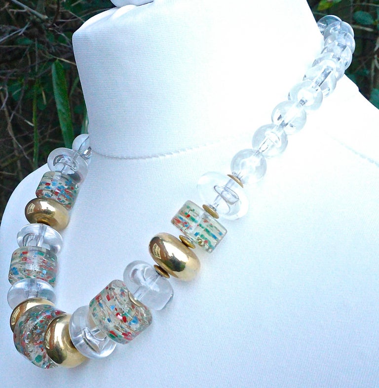 Clear and Golden Plastic Bead Necklace with Multi Coloured Confetti ...