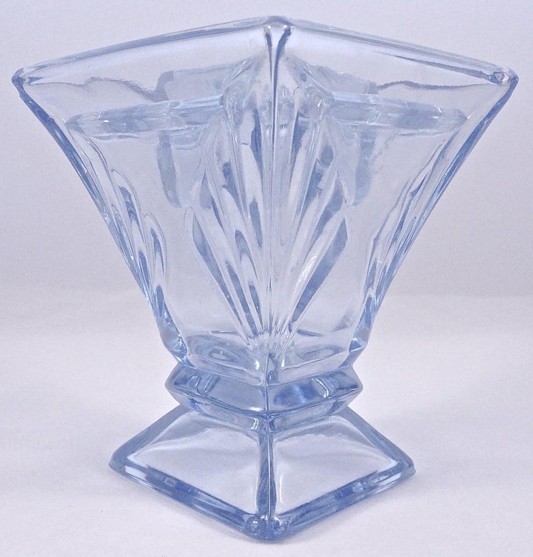 Bagley 1930s Blue Art Deco Pressed Glass Vase with Frog For Sale at ...