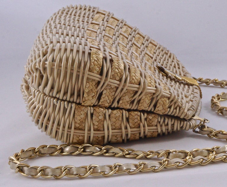 Benchmade Leatherworks Inc. Wicker and Straw Bag with Chain Strap and ...