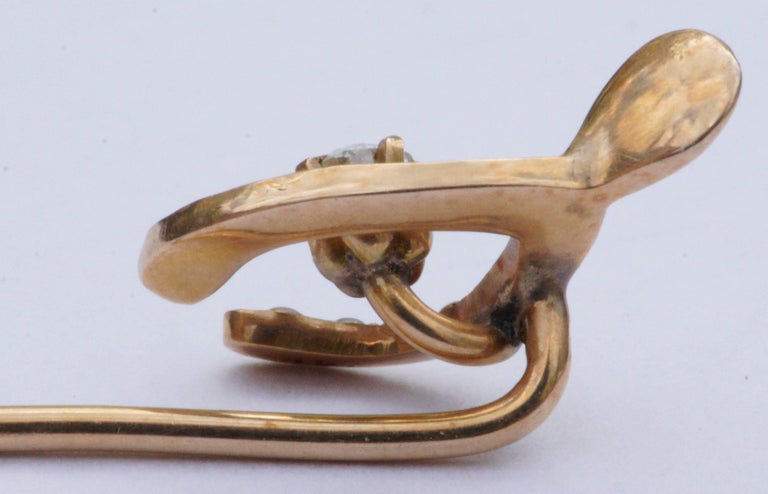 Antique Victorian 14K Gold Diamond and Seed Pearl Wishbone Stick Pin at ...