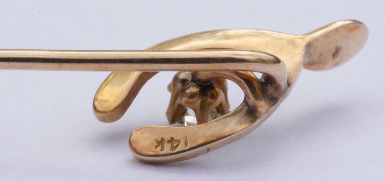 Antique Victorian 14K Gold Diamond and Seed Pearl Wishbone Stick Pin at ...