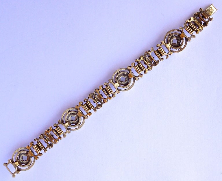 Coro Victorian Revival Gold Plated Faux Pearl and Topaz Rhinestone Link ...